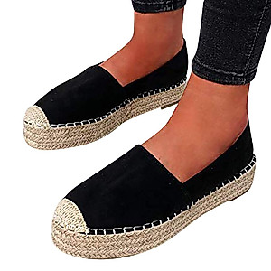 NEARTIME?Women's Platform Shoes, Fashion Grass Weaving Outdoor Slip On Round Toe Casual Flats Boat Shoes