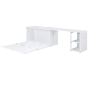 JIVOIT Queen Size Murphy Bed with Rotable Desk, Solid Wood Foldable Platform Bed with 2 Storage Shelves, Space-Saving Murphy Bed for Guest Rooms, No Box Spring Required