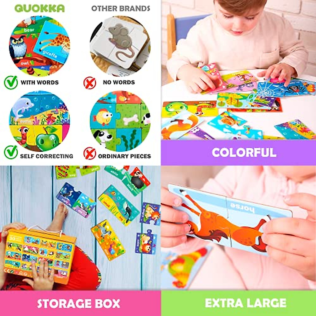 5X MEGASET Toddler Puzzles Ages 2-4 - Matching Games for Kids Ages 3-5 by QUOKKA - Numbers Animals Opposites ABC Learning for Toddlers 1-3 Year Old - Educational Toy Activities for Boy and Girl
