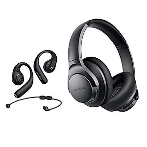 Soundcore by Anker AeroFit Pro Open-Ear Headphones with Life Q20 Noise Cancelling Headphones, Ultra-Comfort, Secure Fit, Ergonomic Design, Rich Sound with LDAC, IPX5 Water-Resistant, 46H Playtime
