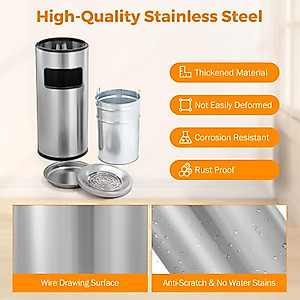 BEAMNOVA Outdoor Trash Can with Lid Stainless Steel Commercial Garbage Enclosure Yard Garage Inside Barrel Industrial Garbage Can Heavy Duty Waste Container, 12.4 * 27 in /31.5 * 68.5cm