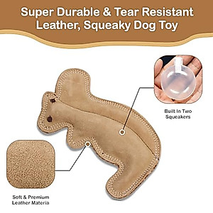 SPOT Dura-Fused Leather Squirrel - Dog Toy with Squeaker, Made With Real Leather and Jute Fabric, Interactive Toy for Aggressive Chewers, Durable Squeaky Toy for Dogs and Puppies, Small - 8in