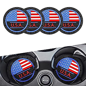 Fogfar Pack-4 Embedded Car Coaster, 2.75" Coaster with American Flag Pattern, PVC Soft Coaster Non-Slip and Anti-Spill, Car Decoration Accessories Suitable for Most Models (Multicolored #Round)
