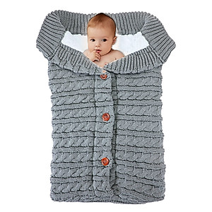 Yunnyp Newborn Baby Fleece Swaddle Blanket Winter Wrap Knitted Sleeping Bag Warm Knit Nap Blanket Plus Velvet,Bag Sleep Sack Stroller Wrap (Gray)