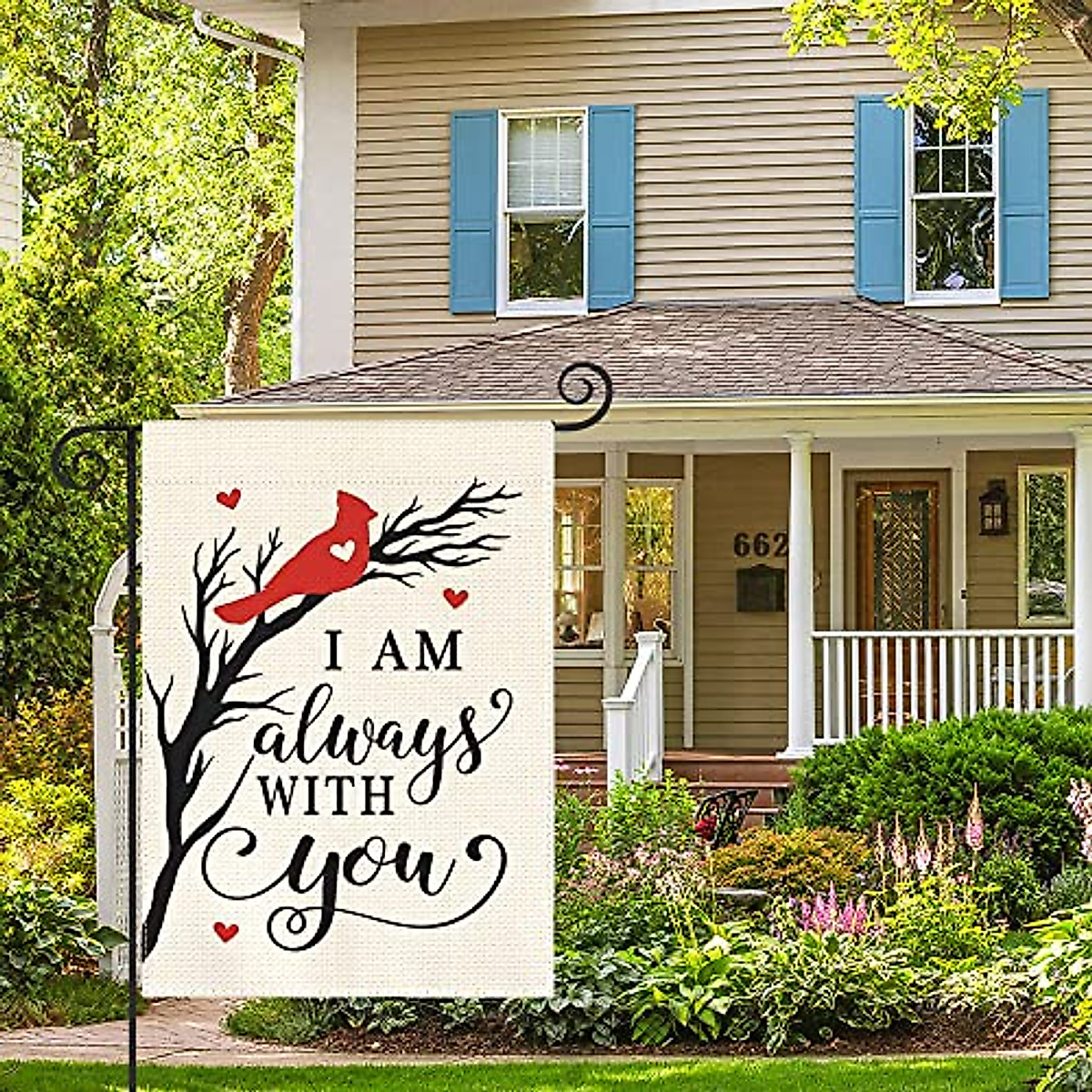 AVOIN colorlife I Am Always With You Cardinal Memorial Garden Flag 12x18 Inch Double Sided Outside, Memorial Day Gravesite Saying Yard Outdoor Decoration