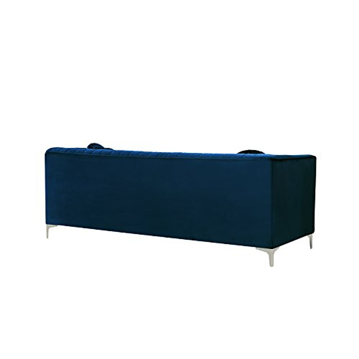Meridian Furniture Isabelle Collection Modern | Contemporary Channel Tufted, Velvet Upholstered Sofa with Custom Chrome Legs, Navy, 86.5" W x 35.5" D x 31" H