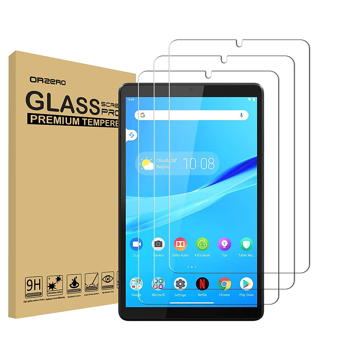 Orzero (3 Pack) Tempered Glass Screen Protector Compatible for Lenovo Tab M8 (8 inch), Protector De Pantalla 9 Hardness HD Anti-Scratch Bubble-Free