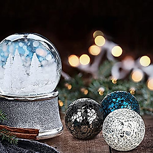 3 Pieces Decorative Balls Mosaic Glass Sphere Centerpiece Orb Glass Vase Balls Vases Dining Table Decorations (Silver, Turquoise, Black)