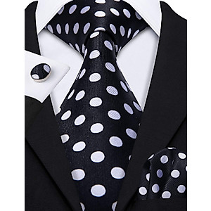 Barry.Wang Men's Fashion Polka Dot Woven Tie Set Black