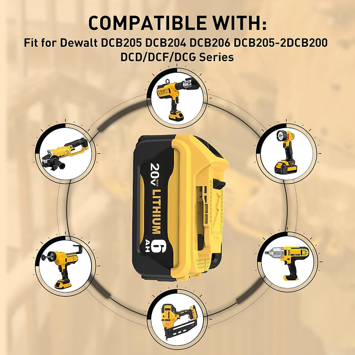 Xmenany DCB206 6.0Ah Replacement for Dewalt 20V MAX Battery Lithium ION DCB204 DCB201 DCB203 DCB181 DCB180 DCD/DCF/DCG/DCS Series Cordless Power Tools,4PACK