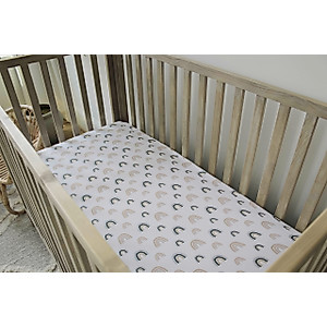 NODNAL CO. 3 Fitted Crib Sheets Rainbow & Solid Colors Set - 100% Oeko-TEX Cotton for Baby Girl/Boy Nursery Bedding - Boho Gender Neutral Watercolor Beige/Tan Set Toddler Mattress 28”x52”x9” Sheet