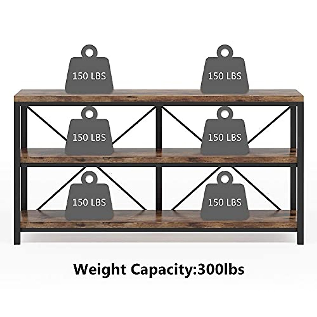 Tribesigns 55 Inches Long Sofa Table with Storage Shelves, 3 Tiers Industrial Rustic Console Table with Open Shelves, Three Decorative Shelf, Open TV Shelf for Living Room, Hallway, Book
