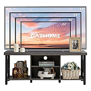 GAZHOME TV Stand for TV up to 55 Inches, TV Cabinet with Open Storage, TV Console Unit with Shelving for Living Room, Entertainment Room, Industrial, Grey