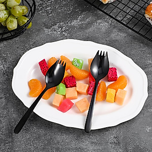 Sporks, 4 Pcs Food-grade Stainless Steel Salad Forks 5.9 Inch Reusable Metal 2 In 1 Long Handle Spork Flatware Set for Dessert, Ice Cream, Salad, Fruit, Appetizer, Noodles Household Use or Camping