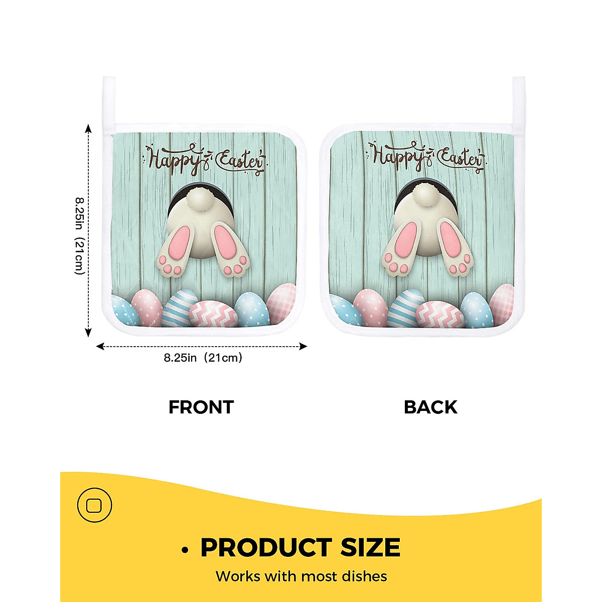 Pot Holder Set of 2 Easter Funny Rabbit in Wooden House Potholder Heat Proof Non-Slip Pot Holders,Colorful Eggs Hot Pads Potholders for Kitchen Cooking Baking BBQ