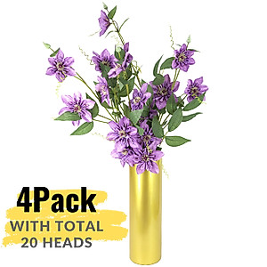 Decor Tall Long Stems for Tall Vase Clematis Artificial Plants Flower Arrangements Christmas Floral Picks Faux Plant Outdoor Floral Arrangement Decoration Holiday Wedding (Purple Clematis)4Packs