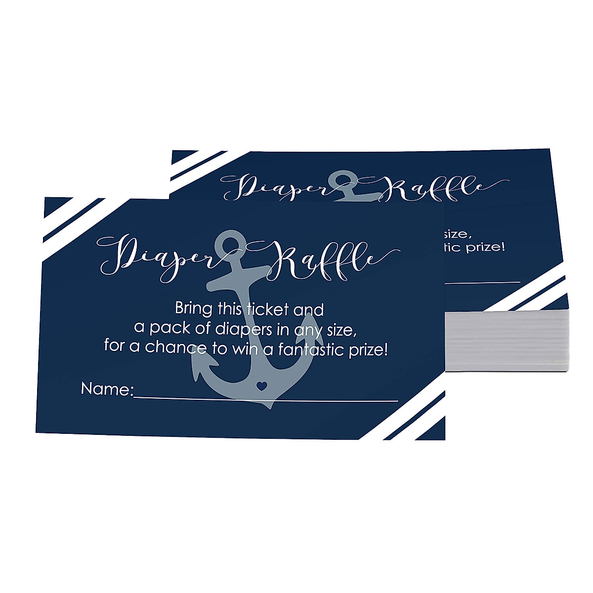 Paper Clever Party Nautical Diaper Raffle Tickets (25 Pack) Boys Baby Shower Games for Drawing Prizes - Invitation Insert Guests to Fill-In – Anchor Theme Blue - 2x3.5 Printed Card Set