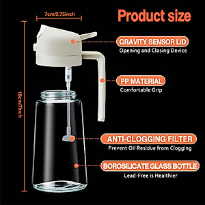 Generic 2 In 1 Oil Dispenser And Oil Sprayer, 16 Oz/470 Ml Oil Dispenser For Kitchen Spray, With Fine Mist Nozzle, Suitable For Cooking, Air Fryer, Salad, Grilling, Baking (Black, 470ml/16oz)
