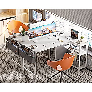 ODK 48 Inch Small L Shaped Gaming White Computer Desk with Power Outlets, Corner Desk with Reversible Storage Shelves & PC Stand for Small Space Home Office, Modern Simple Writing Table, White