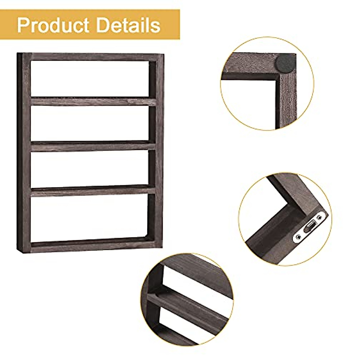 ETELI Essential Oil Storage Rack 4 Tier Wall Mounted Wooden Display Shelf Holder Nail Polish Organizer with Groove Inside for Bedroom Bathroom Powder Room, Rustic Brown