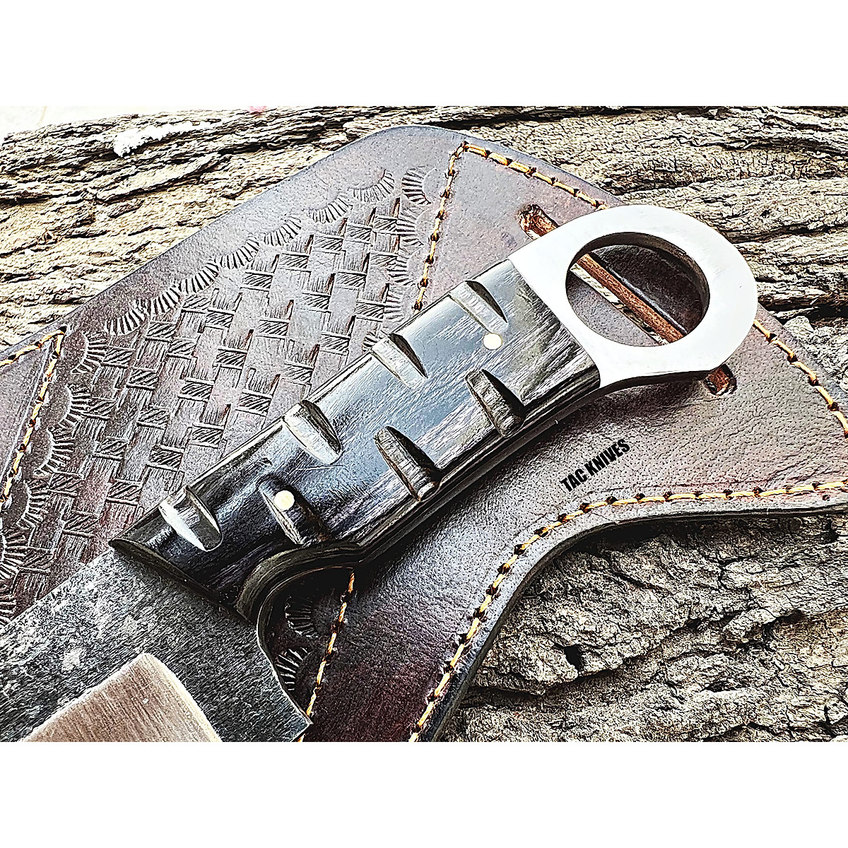 TAC KNIVES 7'' Full Tang Fixed Blade Outdoor Camping Hunting Knife In Sheath Gift For Him | 1095 High Carbon Steel Knife | Bushcraft Survival Knife Gift | Cowboy knives | Pancake leather sheath (BLACK)