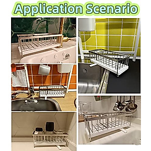 JYFKINN Kitchen Sink Sponge Holder, Kitchen Sink Caddy 304 Stainless Sponge Holder for Kitchen Sink Sponge Organizer with Divider Diversion Drainage, Dish Soap Dispenser Brush Holder Storage