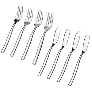 Idomy 8-Piece Stainless Steel Fish Forks Fish Knives, Fish Serving Fork and Fish Serving Knife