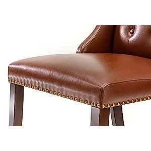 East West Furniture HLFO3-MAH-46 3 Piece Dining Room Furniture Set Contains a Round Dining Table with Pedestal and 2 Brown Faux Faux Leather Upholstered Chairs, 42x42 Inch, Mahogany