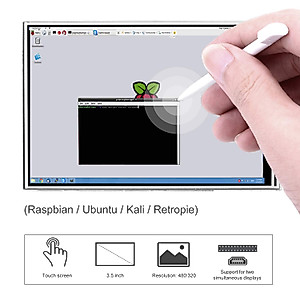 kuman 3.5 Inch Touch Screen TFT LCD Display SPI with Touch Pen for Raspberry Pi 3B+/ Pi 2B, Pi Zero W, Pi A/B