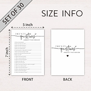 Minimalism Bridal Shower Game Cards, Twenty Questions About The Bride, Double-Sided Wedding Party Game Cards For 30 Guests, Engagement Party Activities, Newlyweds Party Decoration & Supplies - A05