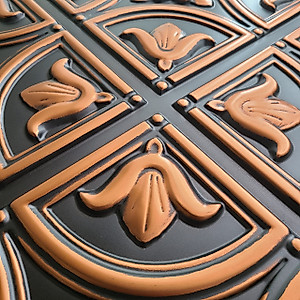 Faux Tin Glue Up Ceiling tile #148 Antique Copper pack of 10 2'X2' tiles (~ 40 sq.ft). Easy to install decorative ceiling tiles. Gorgeous antique look PVC tiles. Great as a backdrop.