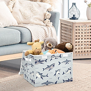Shark Large Storage Bins with Lid Collapsible Storage Bin Shelf Baskets Cute Bin for Bedroom Closet Shelves Office Nursery