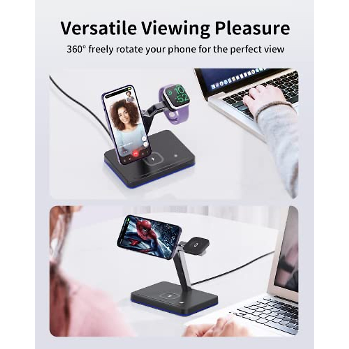 JoyGeek Mag Safe Charger with Stand, Magnetic iPhone Charger, 3-in-1 Wireless Charging Station for Apple iPhone 14/13/12 Series, iWatch Ultra/8/7/6, Airpods Pro, Upgraded Strong Magnets, More Stable