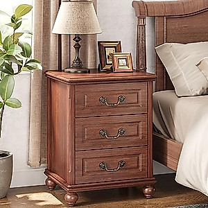 Tribesigns Traditional Nightstand, Mid-Century Night Stand with 3 Drawers, Antique Bedside Table Wood Side Table End Table for Bedrooms, 19.7x16.3x25.8 Inches, Easy Assembly (1PC, Cherry)