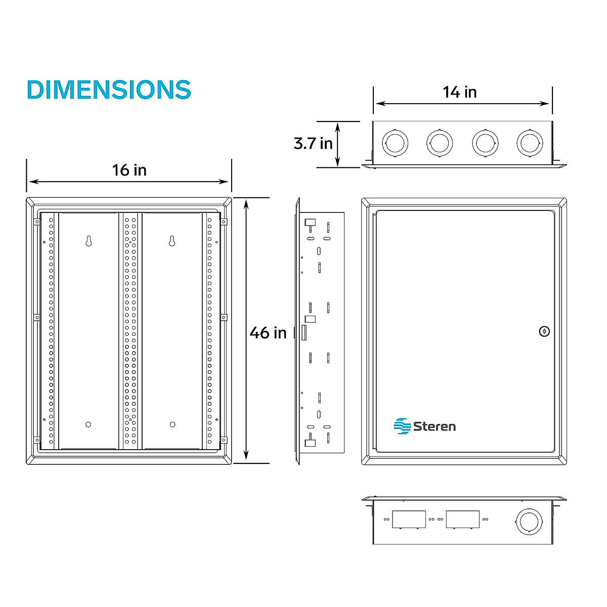 Structured Media Enclosure Accessories - Structured Wiring Cabinet - Structured Wiring Enclosure - Structured Media Cabinet - Structured Media Center - Fasthome Surface Mount Enclosure - STEREN 19"