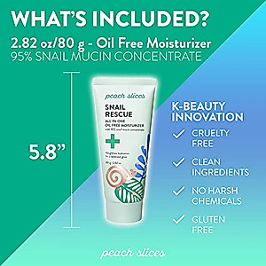 Peach Slices | Snail Rescue All-in-One Oil Free Face Moisturizer | 95% Snail Mucin | Lightweight, Long-Lasting Hydration | Silicone-Free | Face Cream | Skin Care | Clean & Cruelty-Free | 2.82 oz