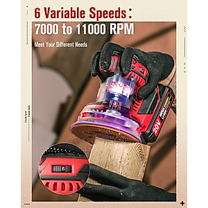 AVID POWER 20V Cordless Orbital Sander 5 Inch Electric Sander Tool with 6 Variable Speeds 7000-11000 RPM Battery Powered Sanders for Woodworking, 30 Pcs Sandpapers and Dust Collection Bag
