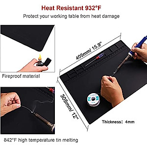 Premium Heat Resistant 932°F Anti Static Mat, HPFIX ESD Mat with Grounding Wire, Grounding Plug, and ESD Wristband, Silicone Soldering Repair Mat for Computer, PC Building, Eelectronics