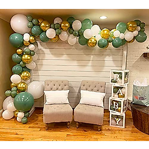 Oopat DIY Olive Sage White Gold Balloon Arch Garland Kit for Boho Bridal Shower Baby Shower Wedding Birthday Backdrop Engagement Bridal Shower Bachelorette Party Decoration (Sage Gold)