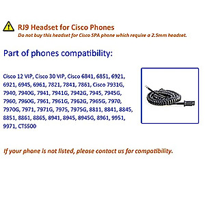 MKJ Headset for Cisco Phones Dual Ear Landline Headset with Noise Cancelling Microphone for Cisco Telephone CP-7821 7841 7941G 7942G 7945G 7960 7961G 7962G 7965G 7971G 7975G 8841 8865 9971