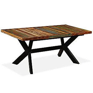 vidaXL Dining Table Home Indoor Dining Room Kitchen Polished Painted Wooden Dinner Dining Table Furniture Solid Reclaimed Wood and Steel Cross