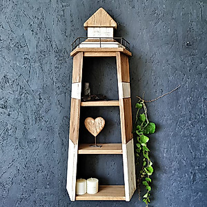 K KILIPES Nautical Wood Lighthouse Shelf Decor, Wall Mounted Hanging Light House Shelf for Beach Theme Bathroom Living Room Home Decor