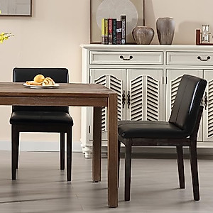 LZAREAL Comfy Modern Dining Chairs Set of 8, PU Leather Black Armless Dining Room Chairs with Solid Wood Legs, Mid Century Upholstered Dining Chair for Kitchen, Restaurant, Cafe