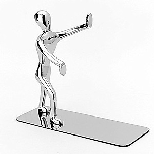 Winterworm Fashion Creative Stainless Steel Decorative Small Humanoid Bookend Pair Kung Fu Kungfu Man Book Organizer Metal Bookends Book end Book File Home Office Library Decoration Birthday Gift