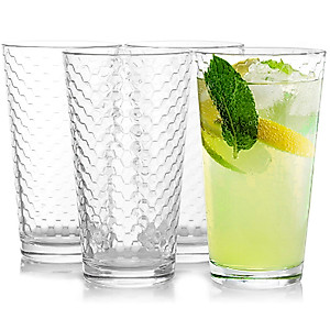 Circleware Paragon Honeycomb Set of 10 Heavy Base Highball Tumbler Drinking Glasses, Beverage Glassware Ice Tea Cups for Water, Juice, Milk, Beer, 10 Count (Pack of 1)