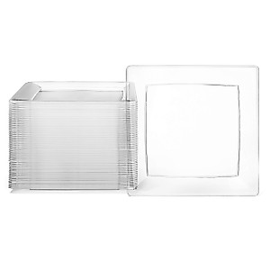 Oasis Creations Clear Square Plates Set 9" - 50 Count - Premium Hard Clear Plastic - Disposable and Reusable - Dinner Plates - Salad Plates - Party Plate Set - Weddings, Parties, Events & More!