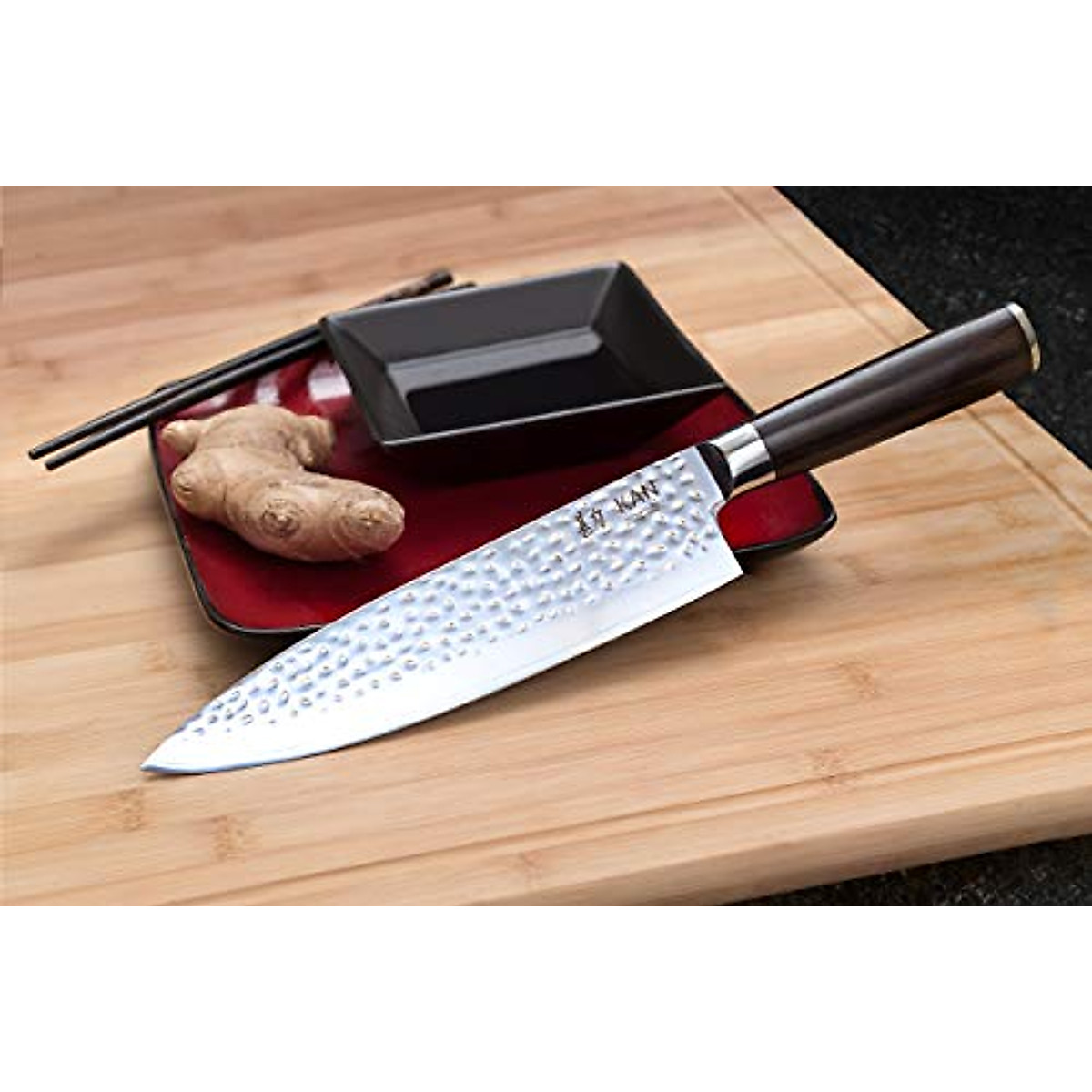 KAN Core Chef Knife 8-inch VG-10 67 layers Damascus Ambidextrous (Hammered VG-10 Blade, Ebony wood handle-upgraded version)