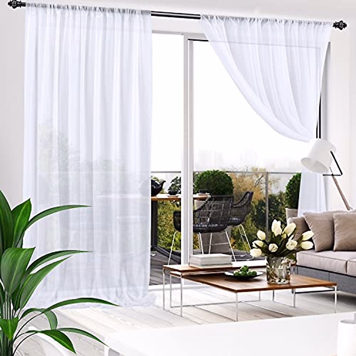 10x10ft White Backdrop Curtains for Parties Wedding Wrinkle Free Sheer Tulle Backdrop Curtain Drapes