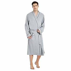 U2SKIIN Mens Cotton Robe Lightweight Knit Bathrobe(Grey, 2XP/3XP)