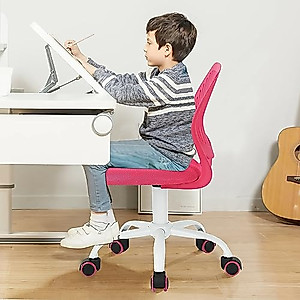 Desk Chair Armless Small Study Chairs Armless for Child Kids Teens, Ergonomic Swivel Rolling Lightweight Task Chair with Wheels and Mesh Padded Cushion, Pink